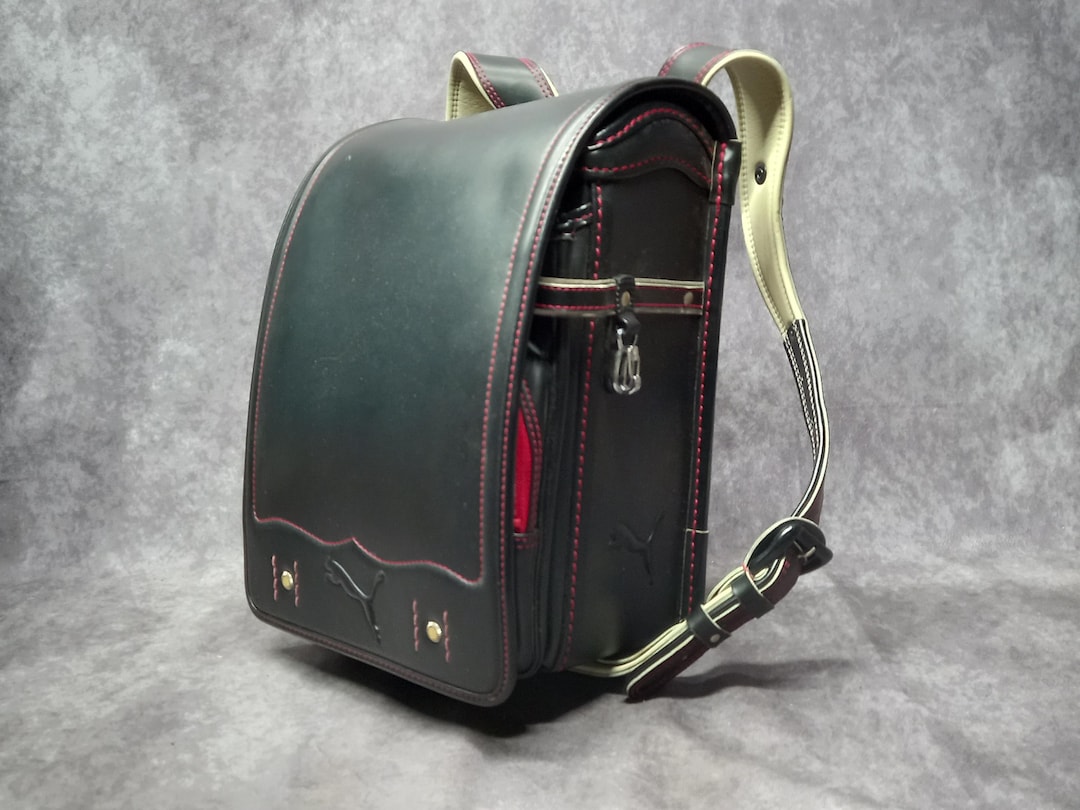 Randoseru Backpack, Black With Red Stitch Japanese Tight Stitch ...