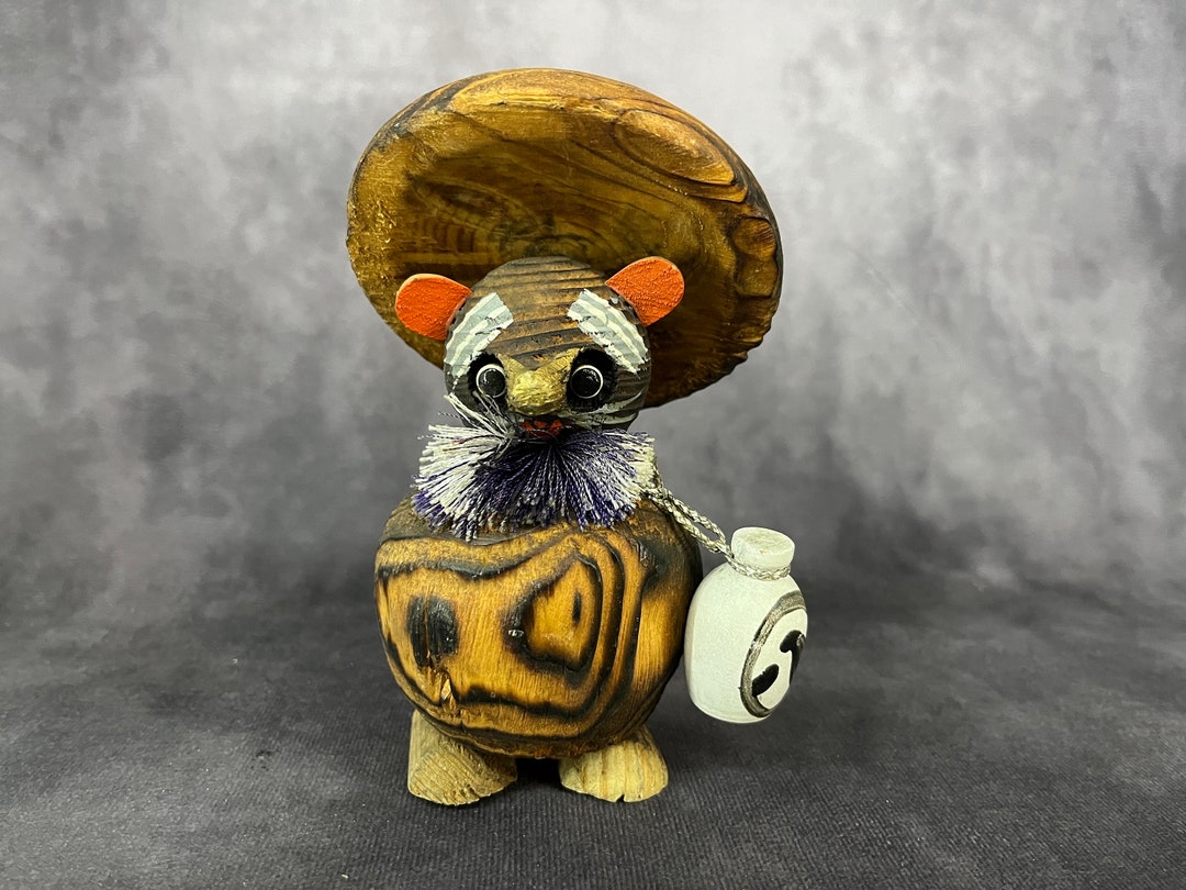 Vintage Tanuki Doll, Wooden Tanuki Kokeshi, Hand Made Folk Art From ...