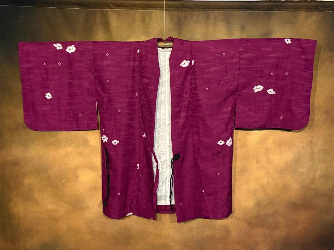 Japanese Haori Kimono, Maroon Silk Lined Kimono Robe Vintage Kimono ...