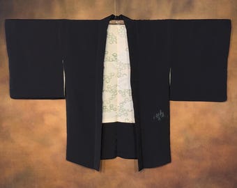 Japanese Haori Kimono, Black Silk Lined Kimono Robe Vintage Kimono ...