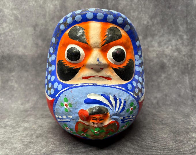 Daruma Doll, Large Paper Mache Figure, Hand Painted Japanese Folk Art ...