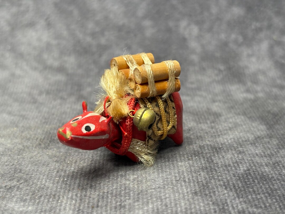 Miniature Akabeko - the Red Cow, Paper Mache Toy Cow, Vintage Japanese Folk Art - Etsy