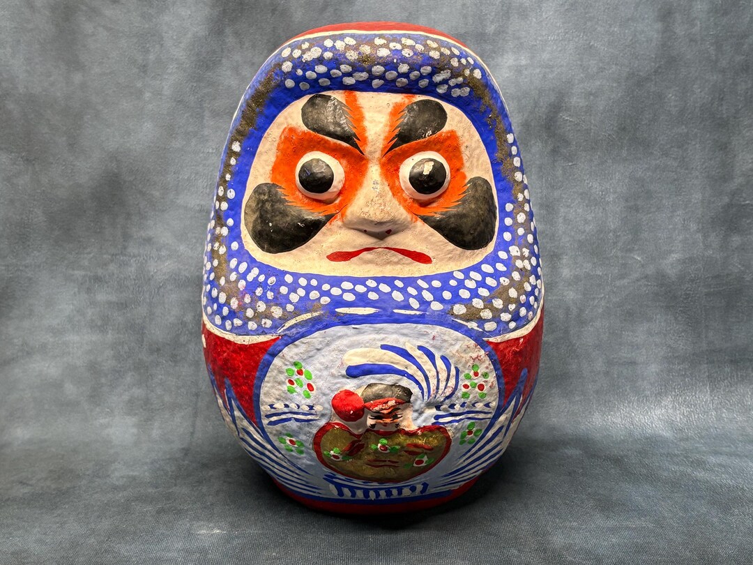 Large Daruma Doll, Paper Mache Figure, Hand Painted Japanese Folk Art ...