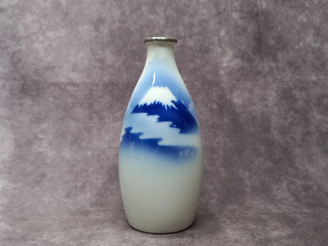 Sake Bottle Vintage Blue & White Hand Painted Japanese Sake Bottles ...