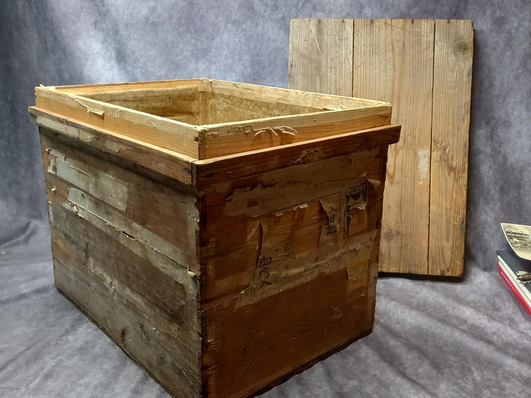 Old Japanese Tea Chest, Wooden Storage Box, Rustic Sturdy Wooden Box ...