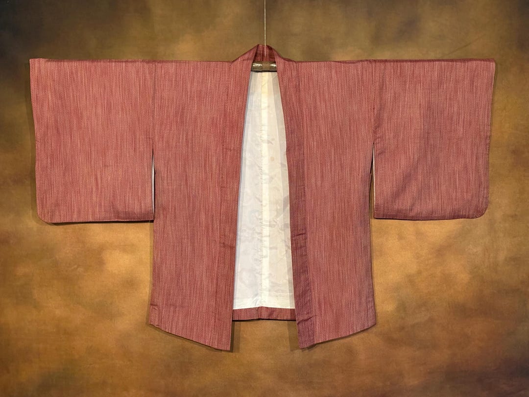 Japanese Haori Kimono, Red Silk Lined Kimono Robe Vintage Kimono Jacket ...