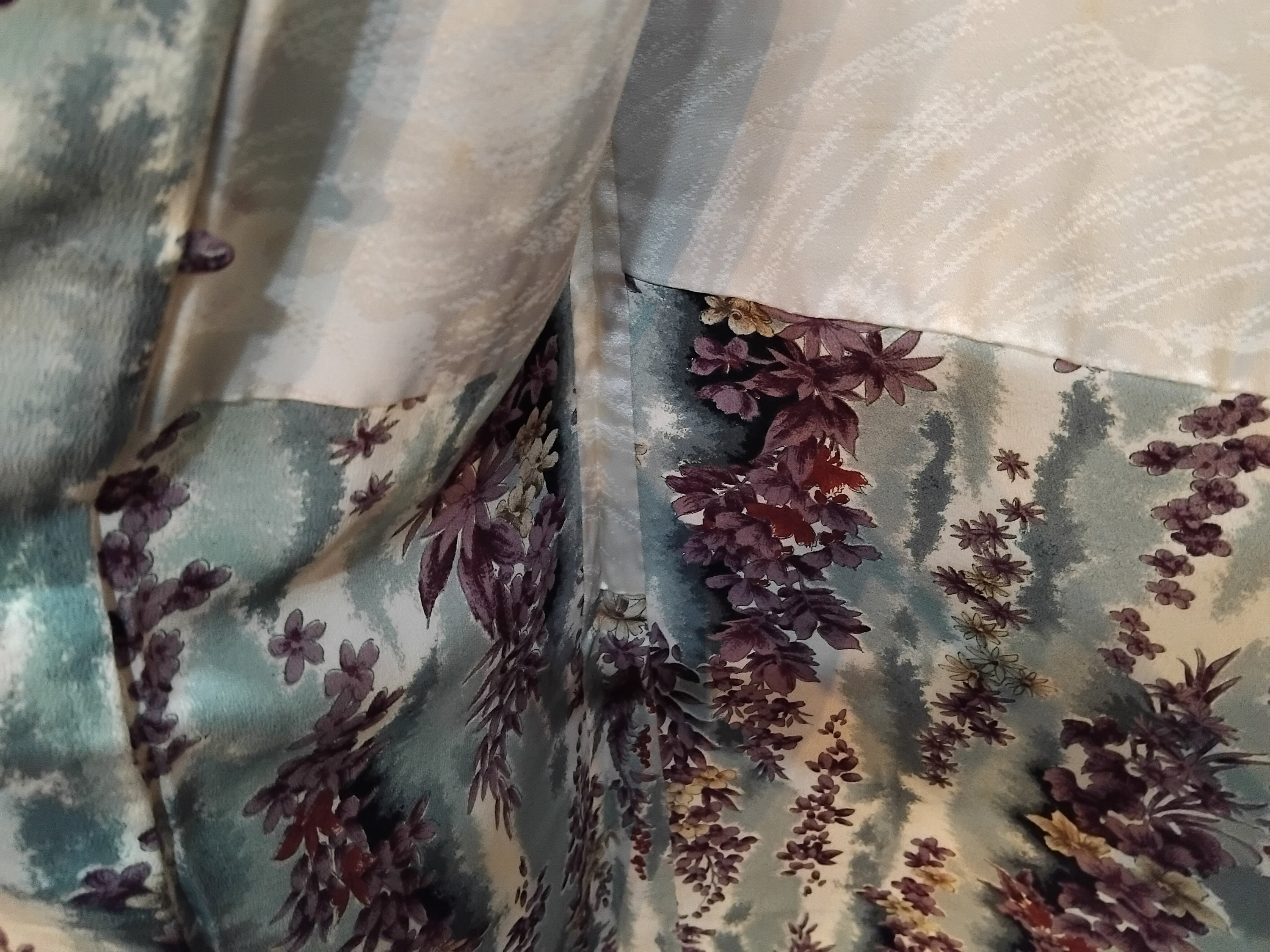 Japanese Haori Kimono, Green & Purple Floral Silk Lined, Kimono Robe ...