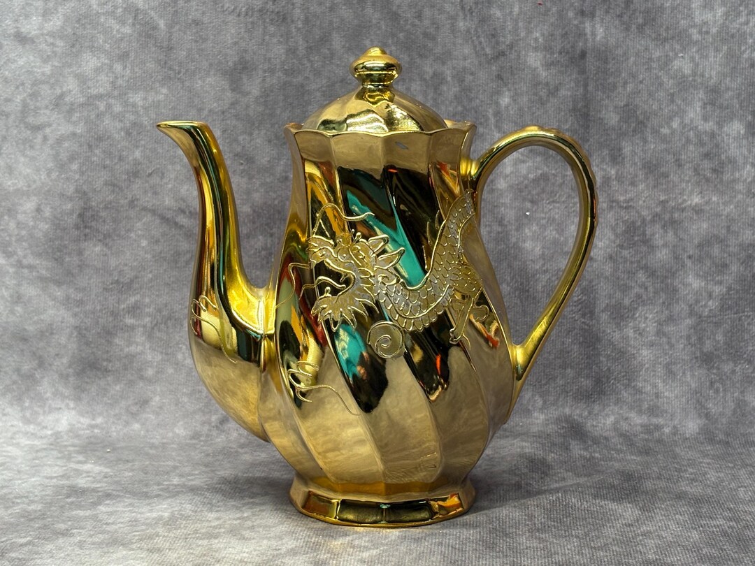 Gold Dragonware Teapot, 1950s Japanese Teapot, Vintage Gold Ceramic ...