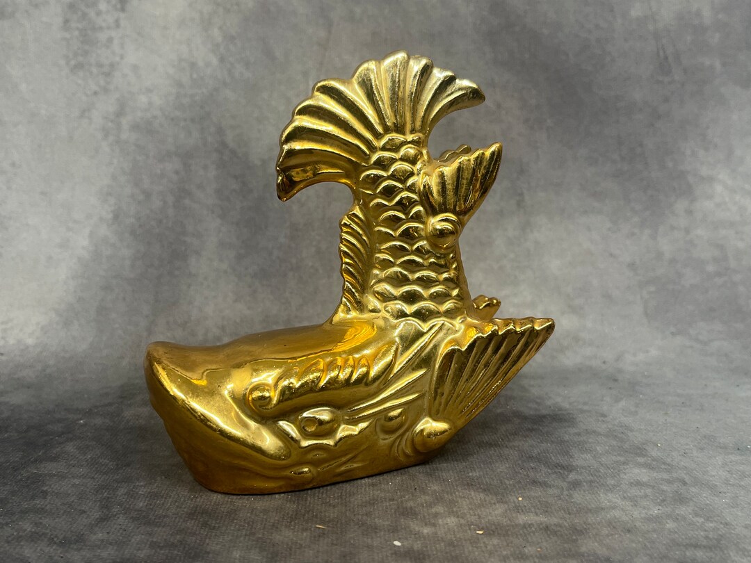 Japanese Money Box, Gold Gilt Porcelain Koi Carp Coin Pot, Vintage ...