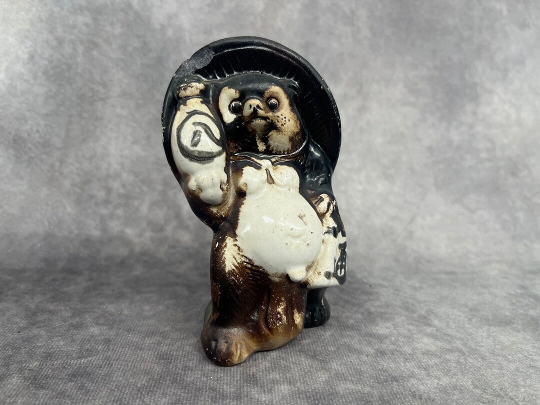 Miniature Old Japanese Tanuki Raccoon Dog, Tokkuri Bottle Vintage ...