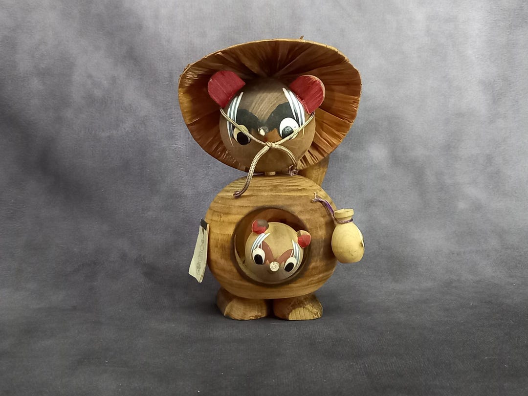 Vintage Tanuki Doll, Wooden Tanuki Kokeshi, Hand Made Folk Art From ...