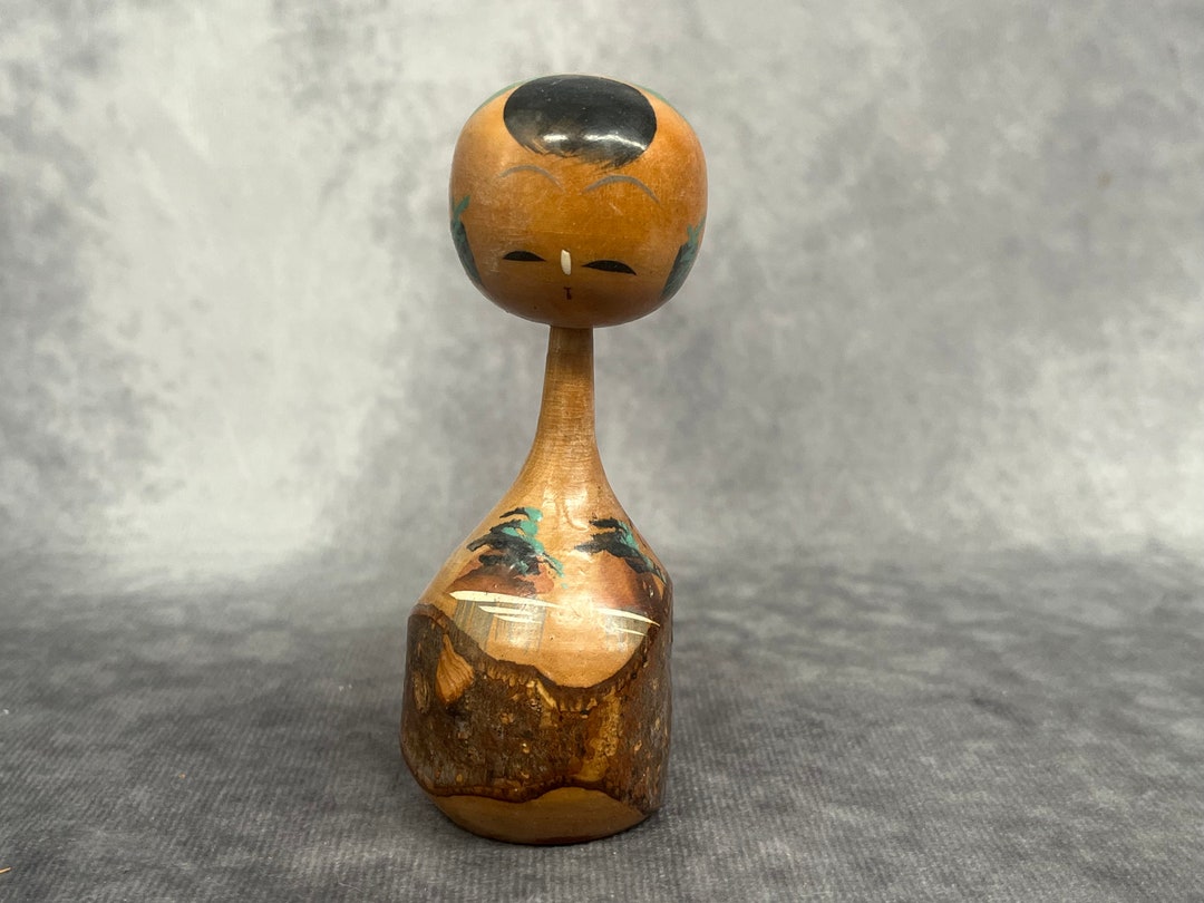 Miniature Bobblehead Kokeshi Doll, Vintage Japanese Wooden Kokeshi ...