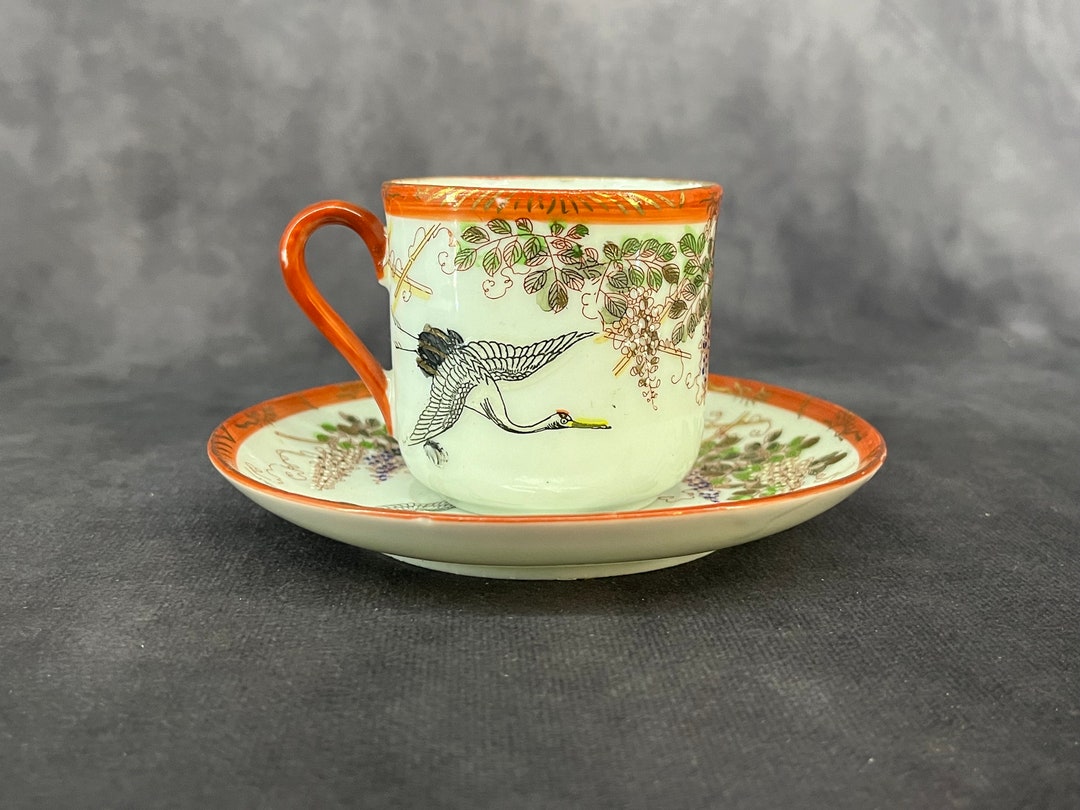 Japanese Red Cap Crane Cup & Saucer, Vintage Japanese Porcelain - Etsy