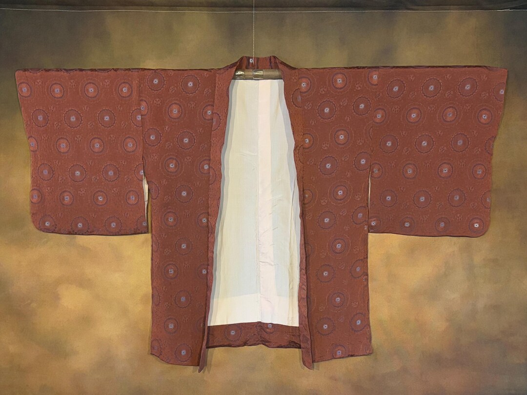 Japanese Haori Kimono, Crimson Orange Silk Lined Kimono Robe, Vintage ...