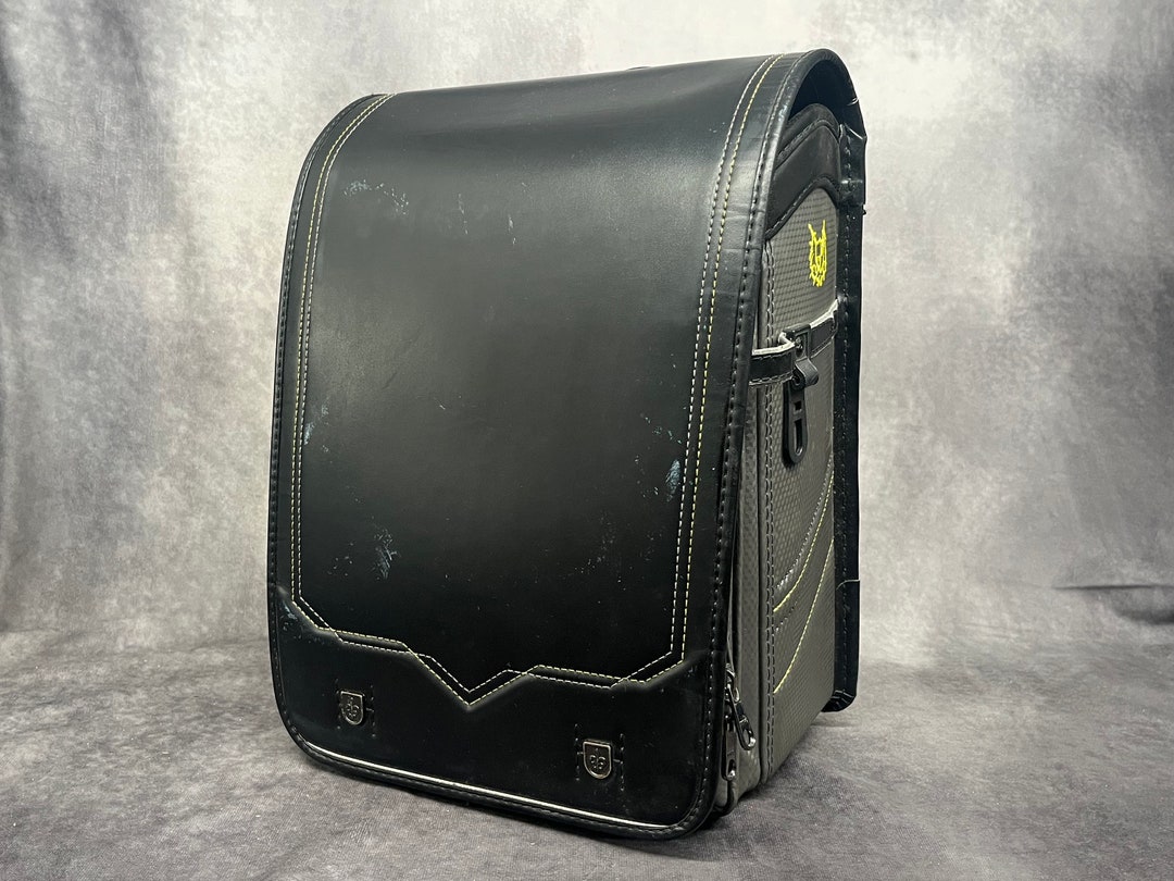 Randoseru Backpack, Black & Grey With Yellow Trim Japanese Tight Stitch ...