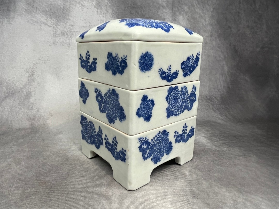 Japanese Porcelain Bento Box, Ceramic 3 Tier Stacking Storage Box - Etsy
