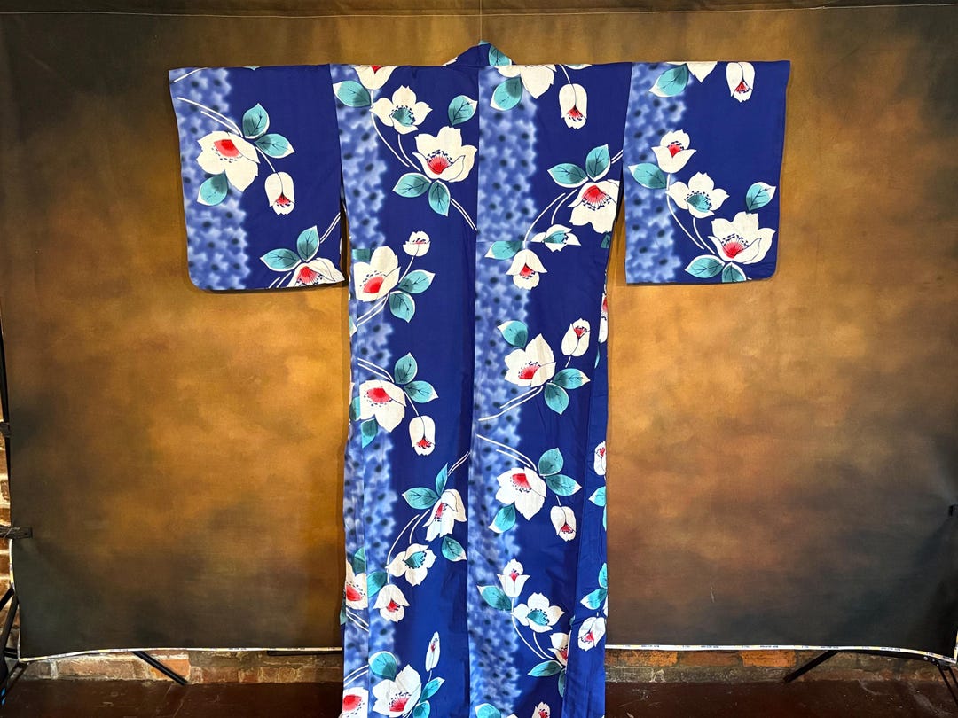 Japanese Cotton Kimono, Full Length Kimono Robe, Japanese Robe, Vintage ...
