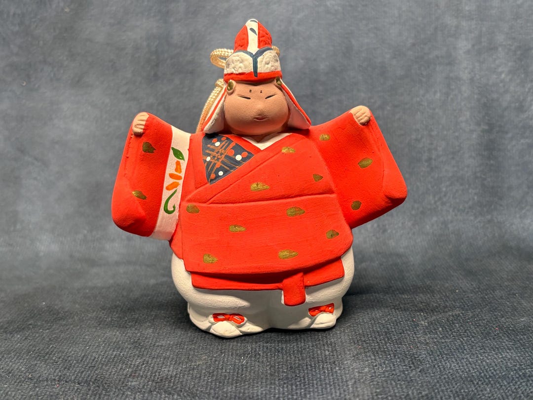 Hand Painted Pig, Clay Ceramic Bell, Japanese Folk Art, Shinto Shrine ...