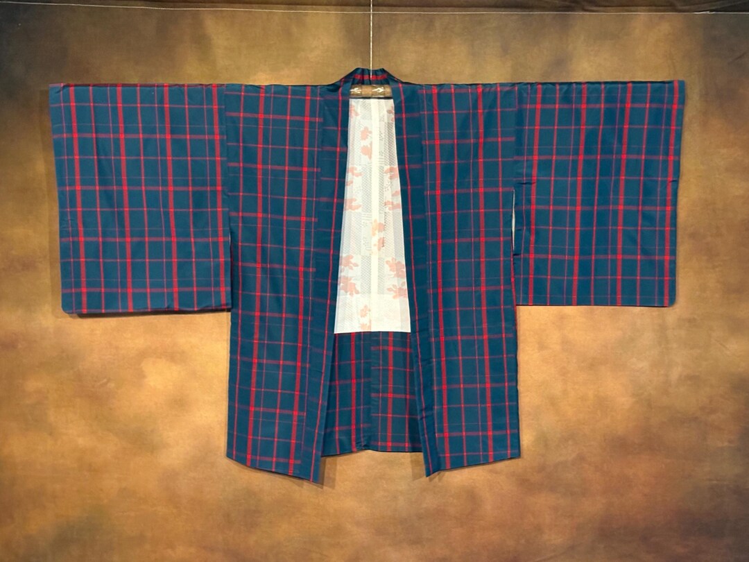 Japanese Haori Kimono, Tartan Silk Lined Kimono Robe, Vintage Kimono ...