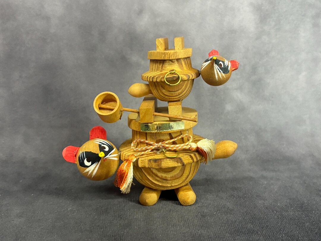 Vintage Tanuki Doll, Wooden Tanuki Kokeshi, Hand Made Folk Art From ...