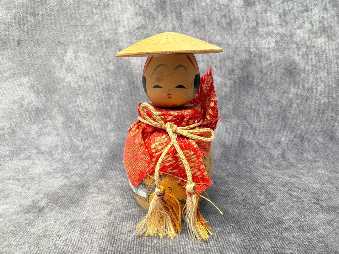 Miniature Bobblehead Kokeshi Doll, Vintage Japanese Wooden Kokeshi ...