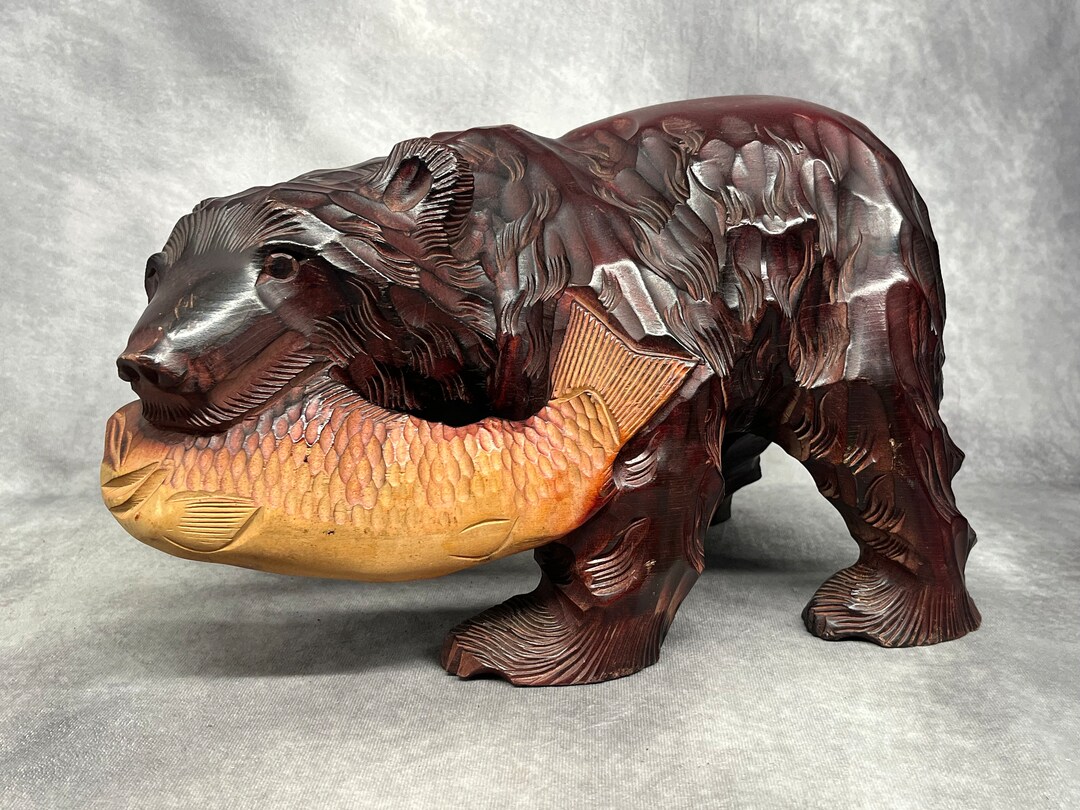 Large Japanese Ainu Bear, Vintage Hand Carved Wooden Bear From Japan ...