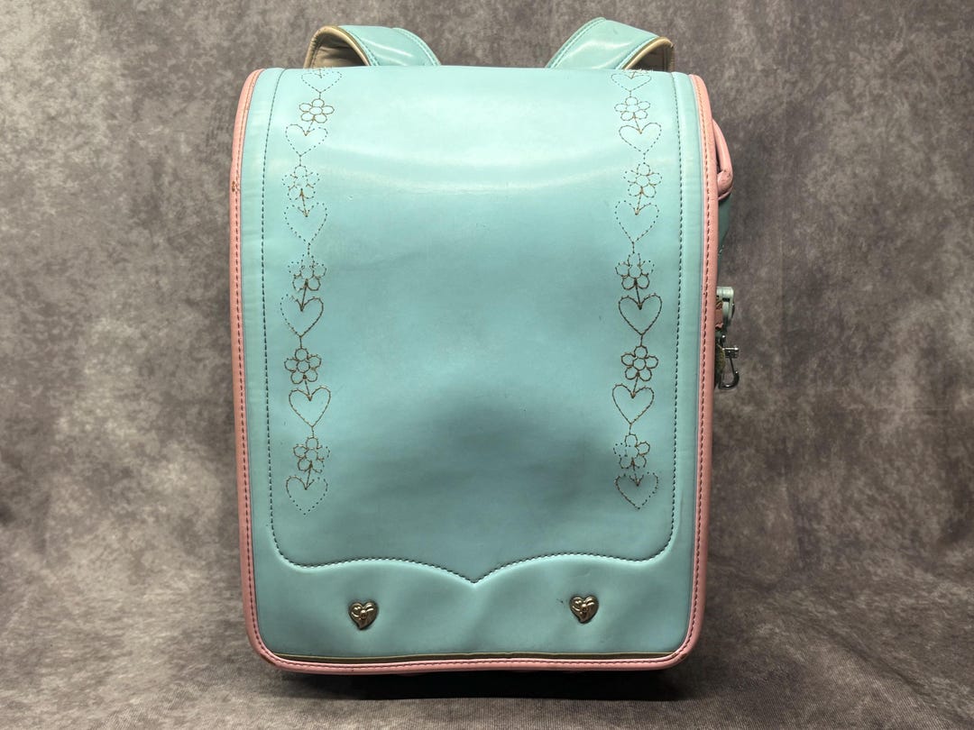 Randoseru Backpack, Baby Blue Pink Trim Japanese Tight Stitch Randoseru ...