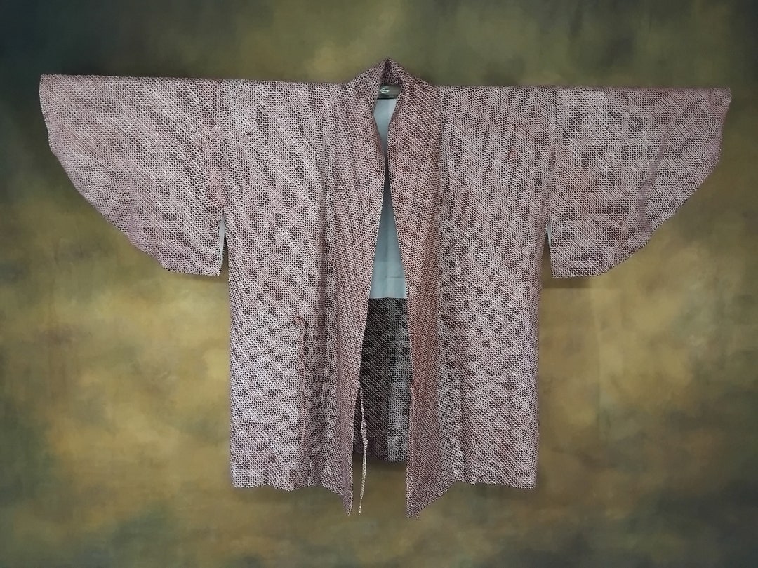 Japanese Shibori Haori Kimono, Light Burgundy Silk Lined, Kimono Robe ...