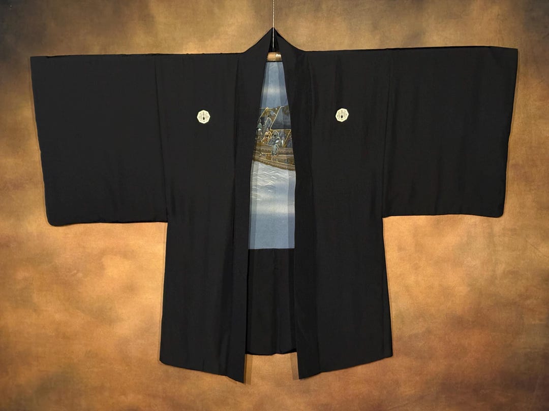 Japanese Haori Kimono, Mens Brown Silk Lined Kimono Robe Vintage Kimono ...