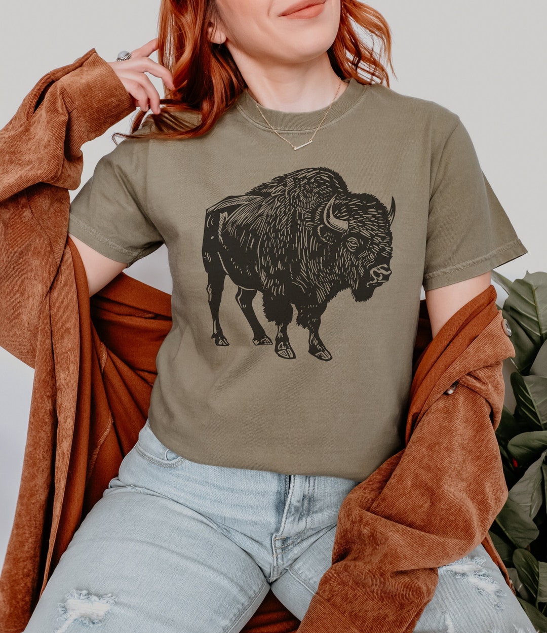 Bison Linoleum Block Print Shirt National Park Shirt Buffalo Shirt ...
