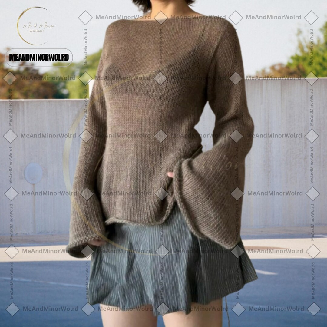 Women Flared Sleeve Top Vintage Sweater Women Clothing Hand Knitted Top ...
