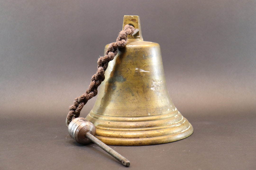 Antique Brass Fire Bell, Mid Century Heavy Brass Fire Bell, Vintage Art ...