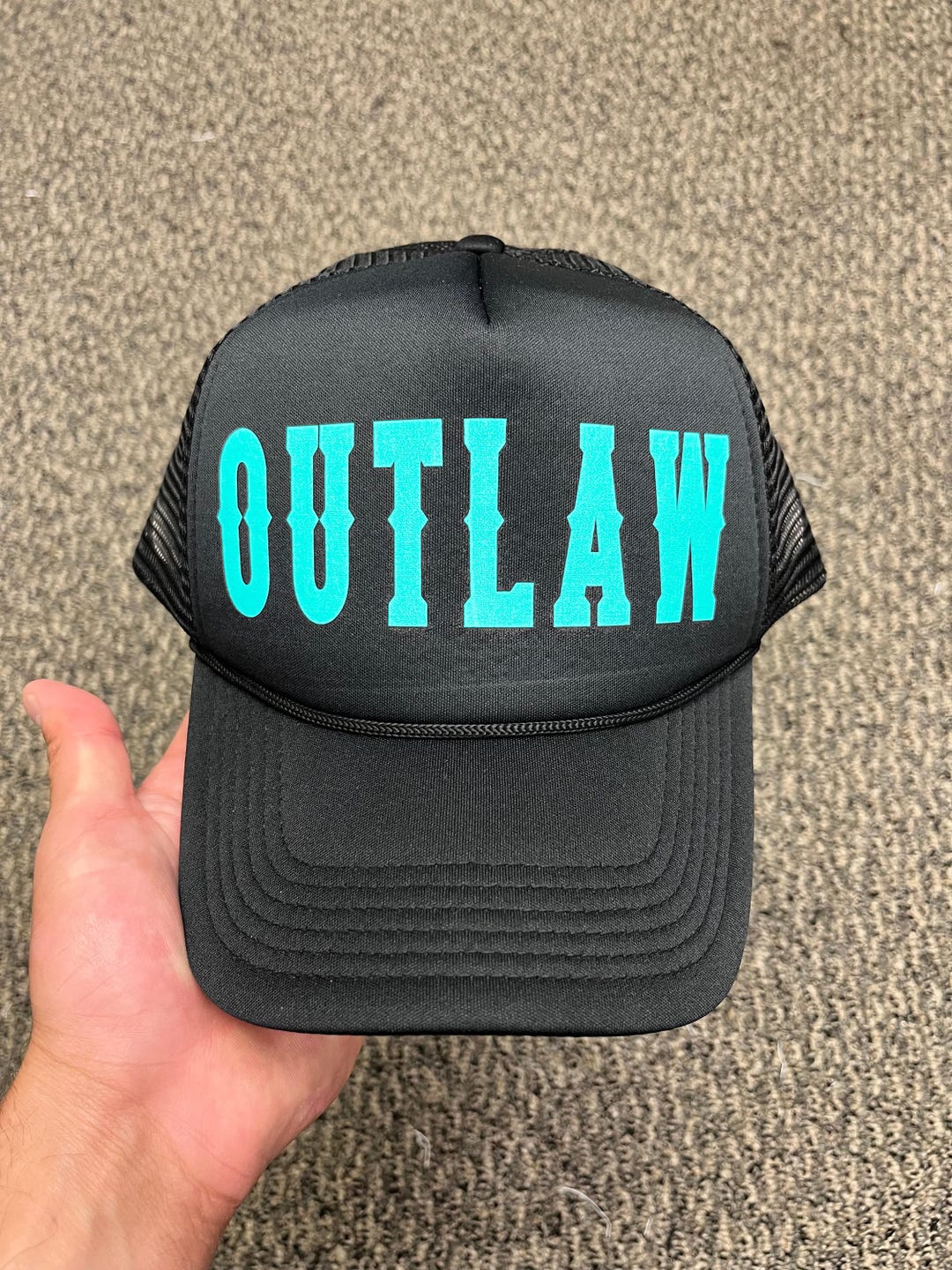 Outlaw Trucker Hat – Western Turquoise Print Cowboy Style Mesh Cap - Etsy