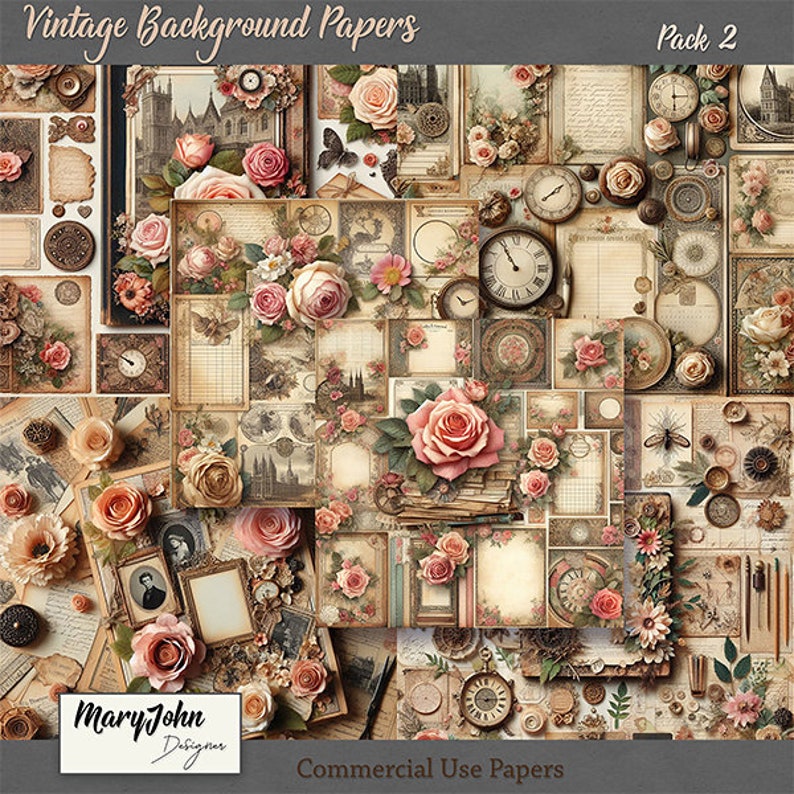 Vintage Background Paper Pack 2 commercial Use, Printable Paper, 6 ...