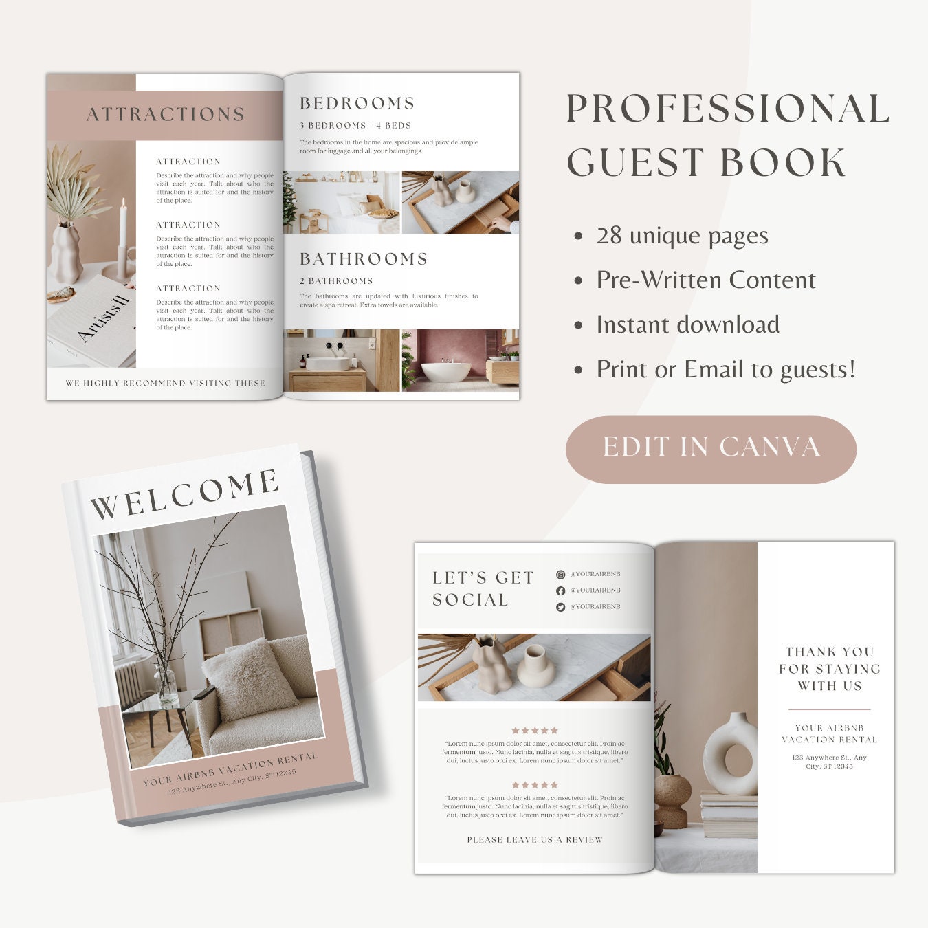 Minimalist Airbnb Welcome Book Template VRBO Welcome Book Canva ...