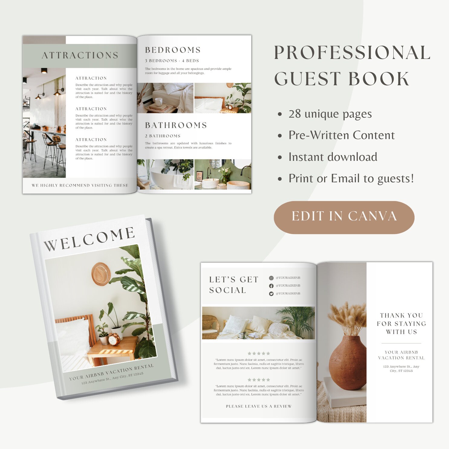 Boho Airbnb Welcome Book Template | Welcome Book for Vacation Rental ...