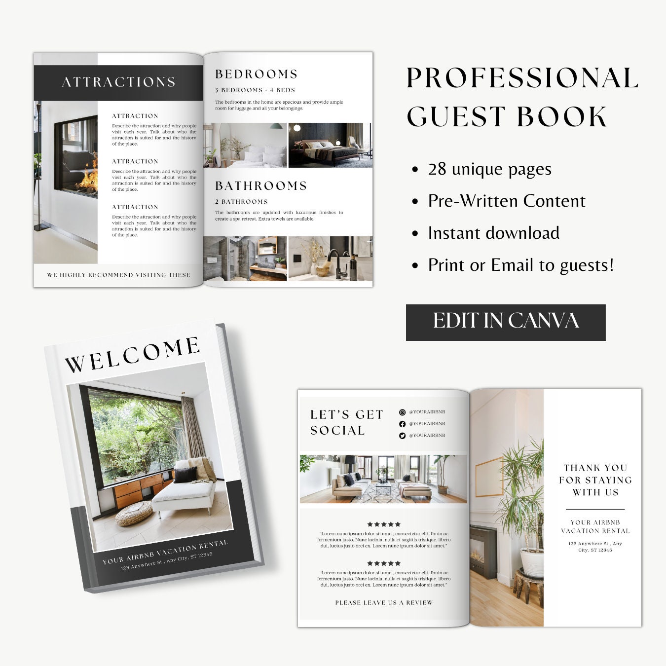 Modern Short Term Rental Welcome Book Airbnb House Manual Canva ...