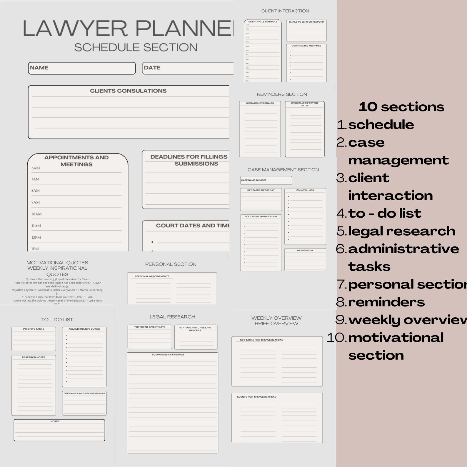 Lawyer Planner Printable Lawyer Organizer Lawyer Notes Instant Download ...