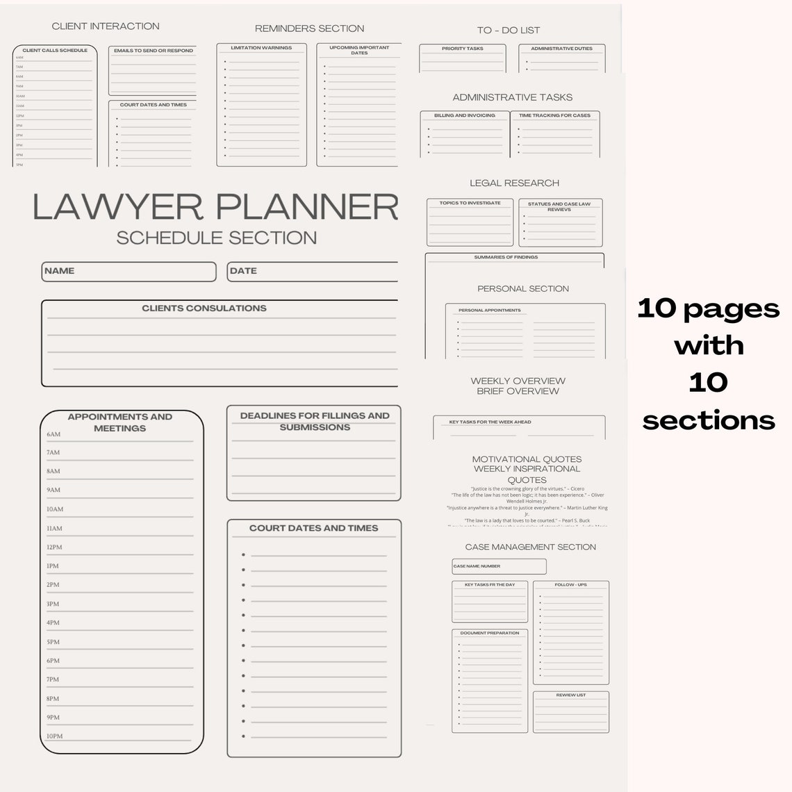 Lawyer Planner Printable Lawyer Organizer Lawyer Notes Instant Download ...