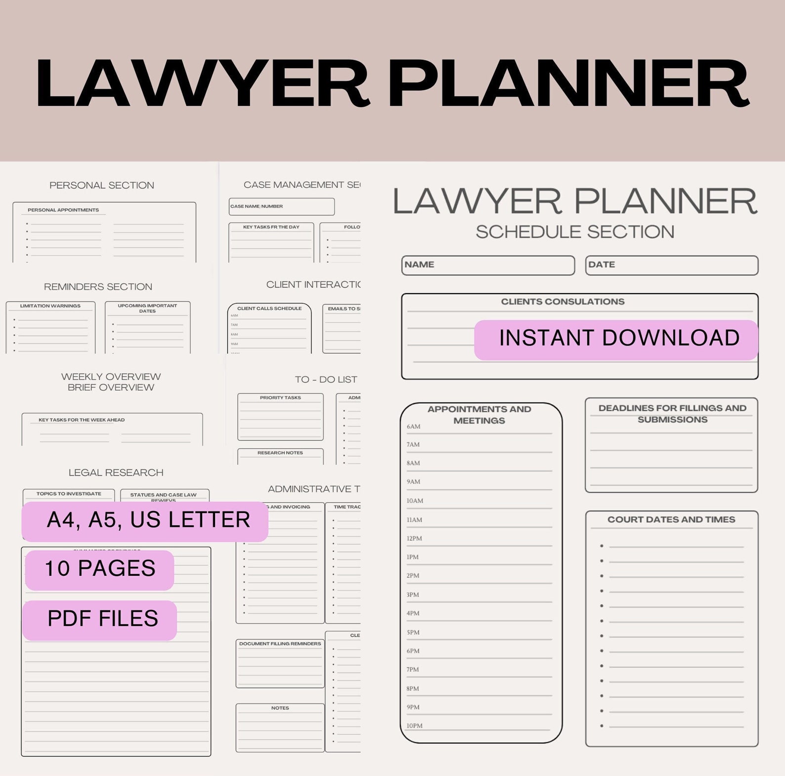 Lawyer Planner Printable Lawyer Organizer Lawyer Notes Instant Download ...