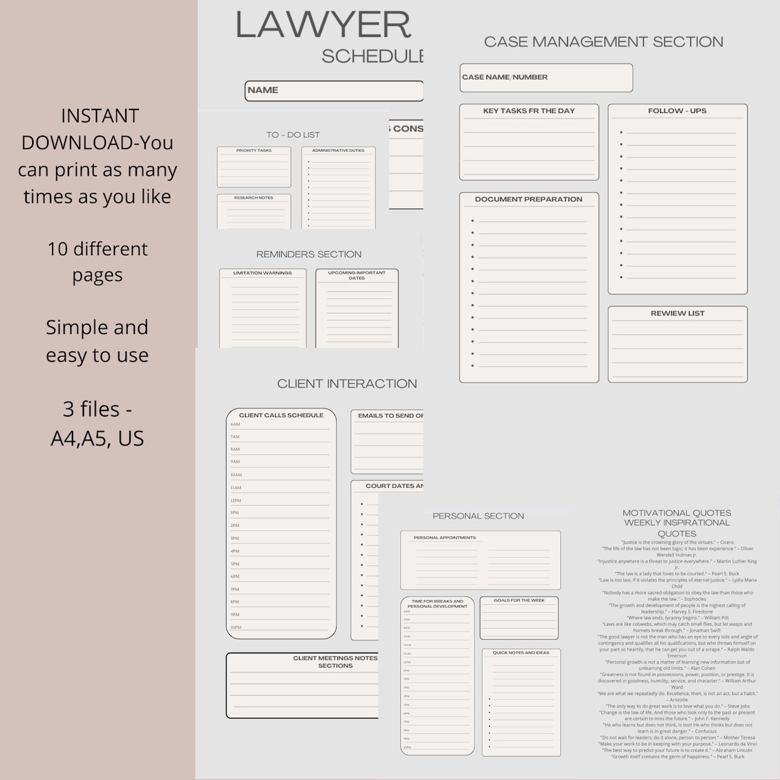 Lawyer Planner Printable Lawyer Organizer Lawyer Notes Instant Download ...