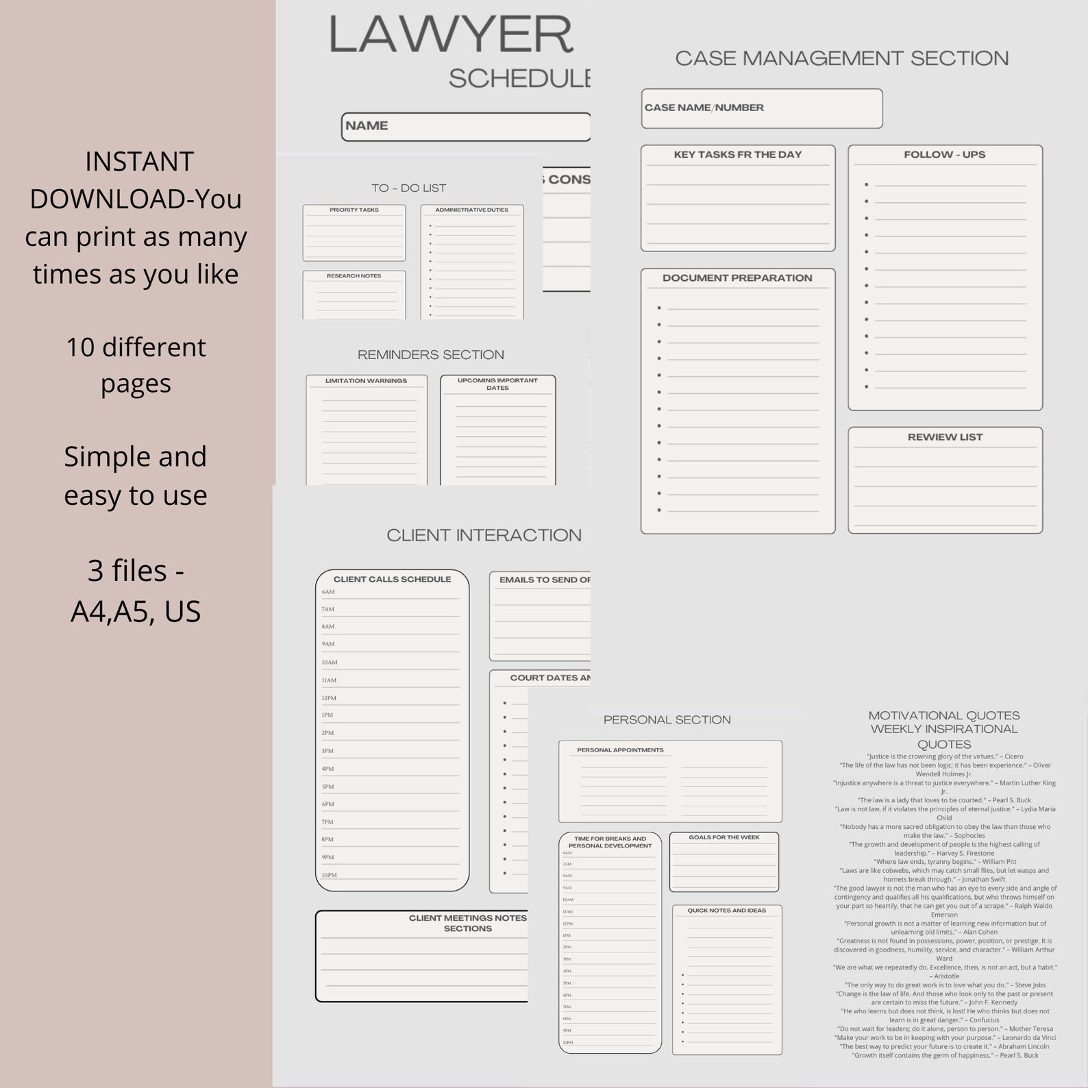 Lawyer Planner Printable Lawyer Organizer Lawyer Notes Instant Download ...