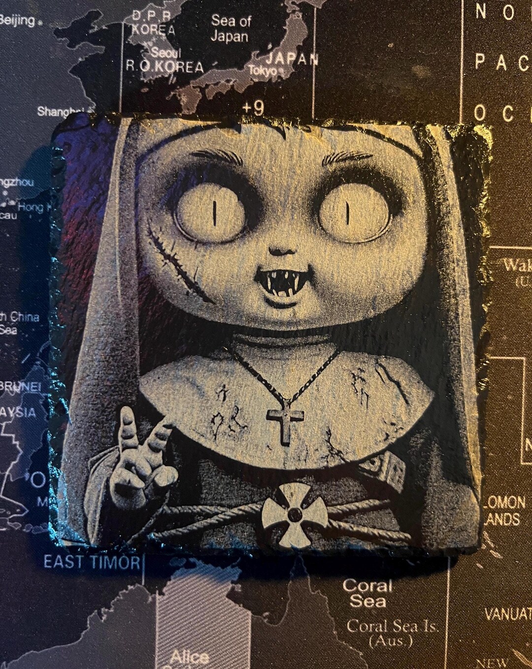 The Nun (valak) Cartoon Style 10cm X 10cm Engraved Slate Coaster ...