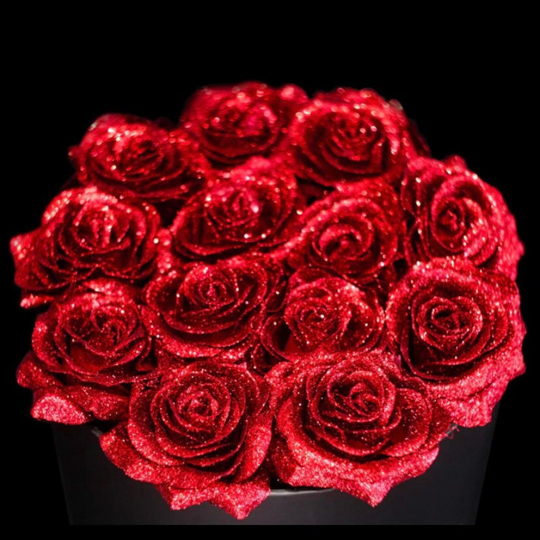 12 Artificial Glitter Gift Roses - Etsy UK