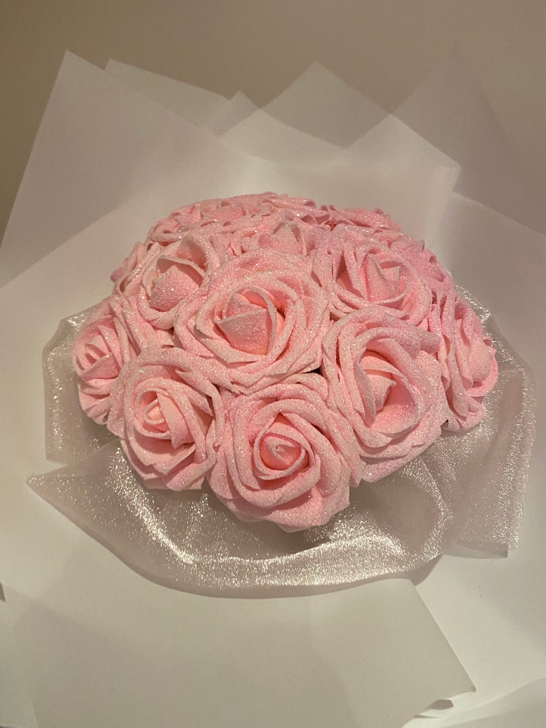 12 Artificial Pink Glitter Gift Roses - Etsy UK