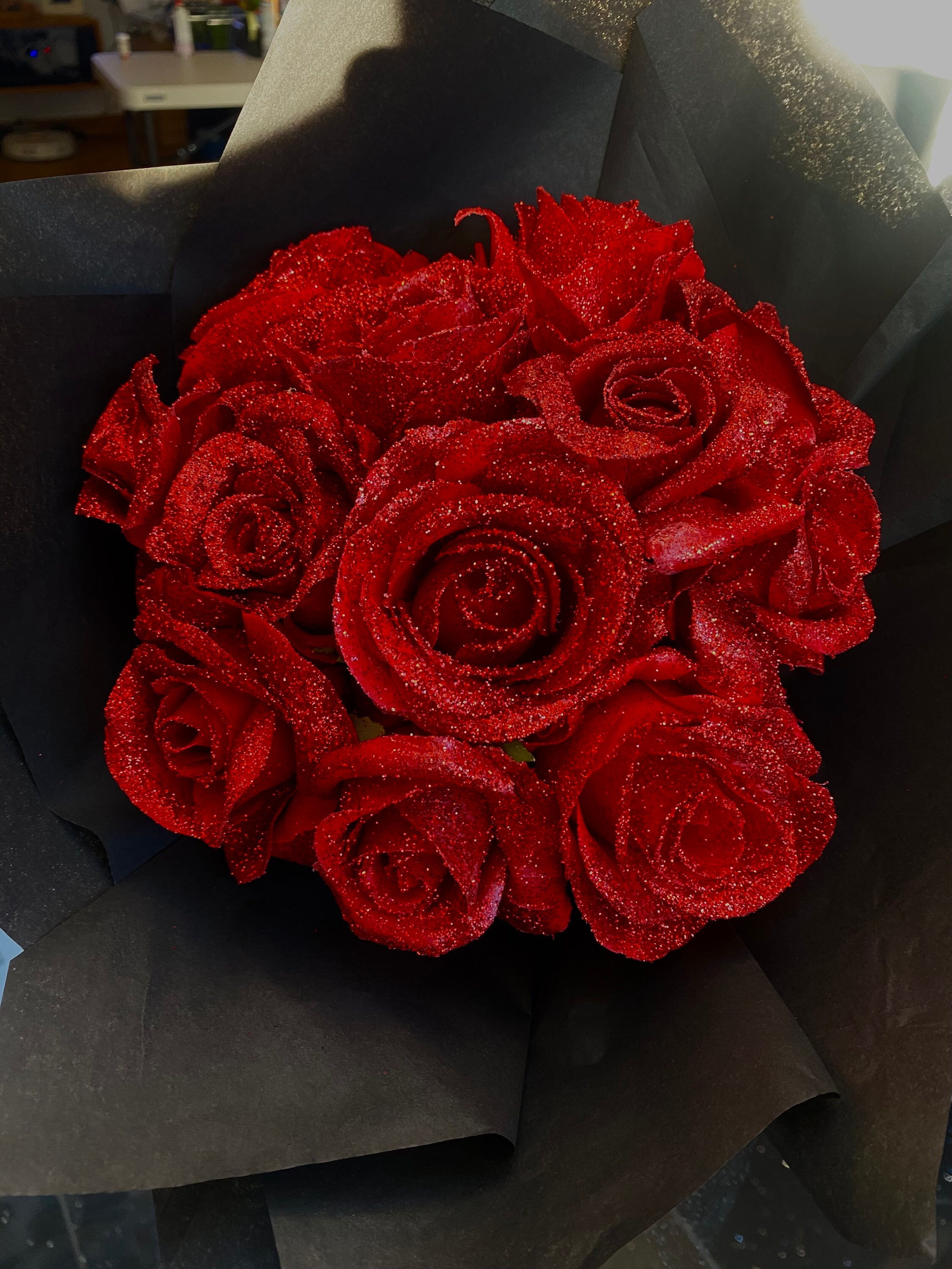 12 Artificial Glitter Gift Roses - Etsy UK