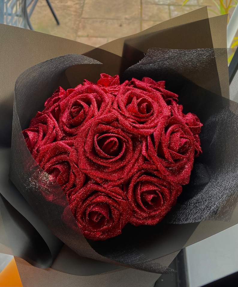 12 Artificial Glitter Gift Roses - Etsy UK