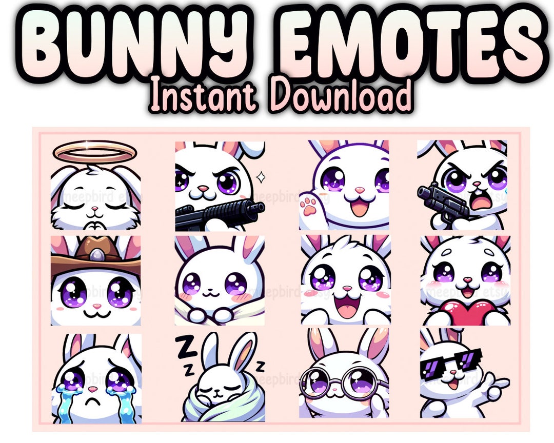 12x Bunny Emotes For Twitch Discord Youtube Stream Etc Cute Rabbit