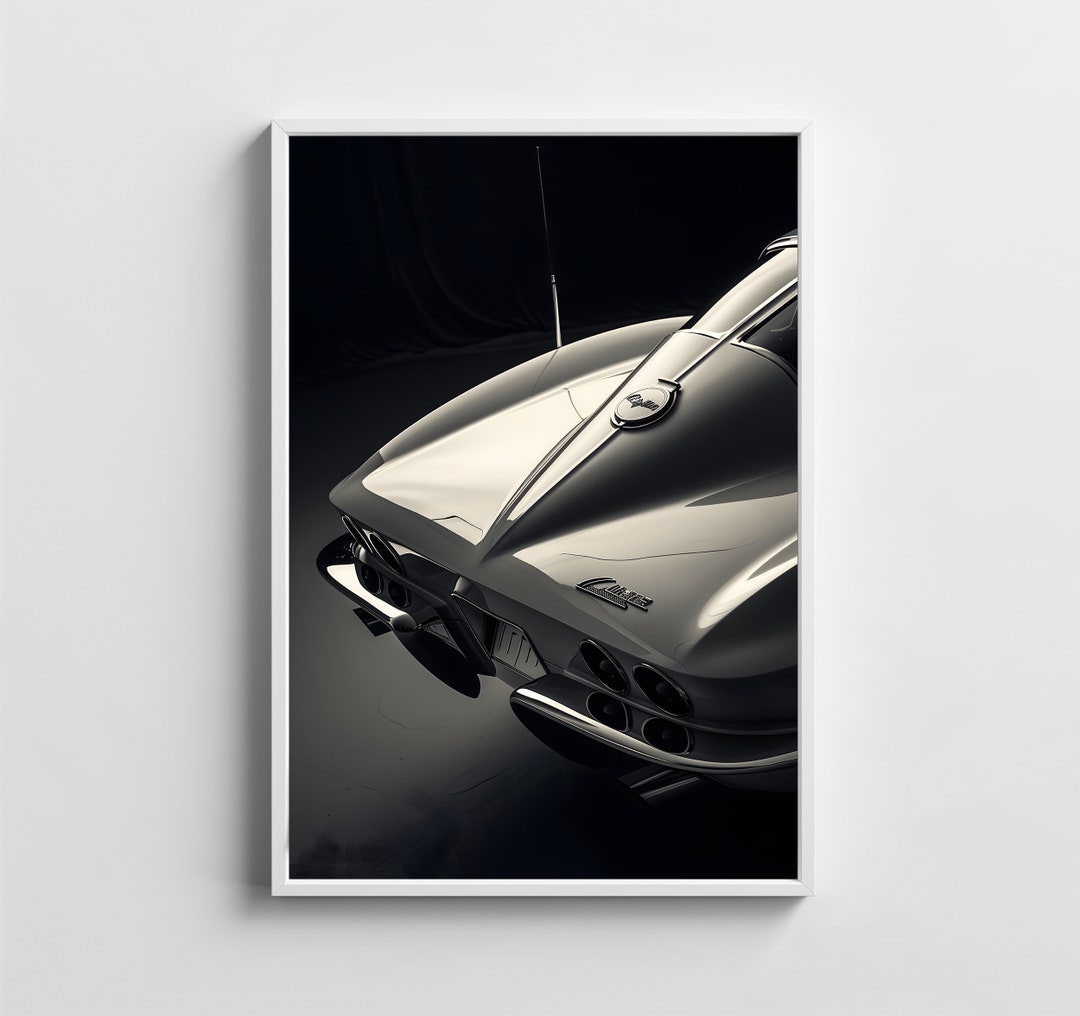 Chevrolet Corvette C2 Print Black and White Minimalistic 1960s Car ...