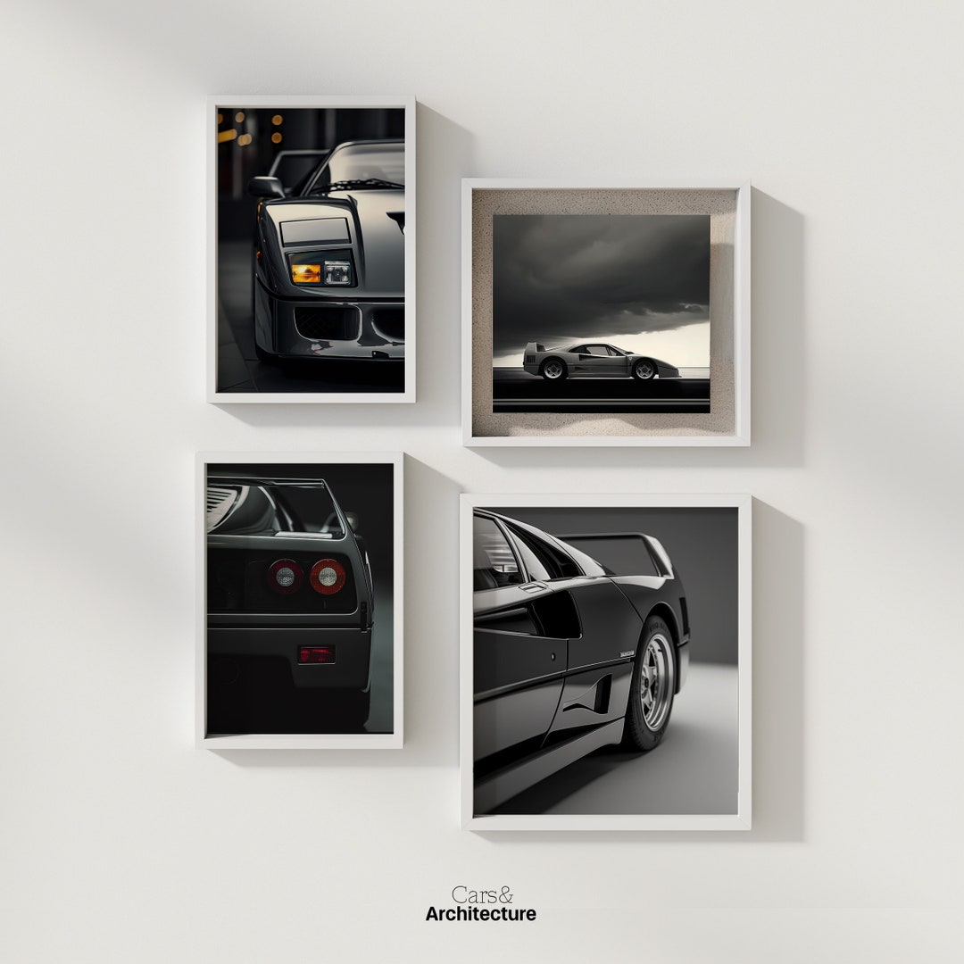 Set of 4 Ferrari F40 Posters Classic Car Print Bundle Racecar Wall Art ...